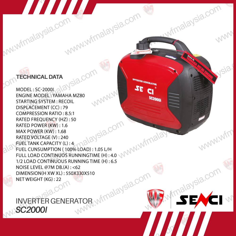 Senci SC-2000i 1.68Kva Inverter Generator Powered By Yamaha MZ80 Engine SC2000i SC 2000 i ( 6 ...