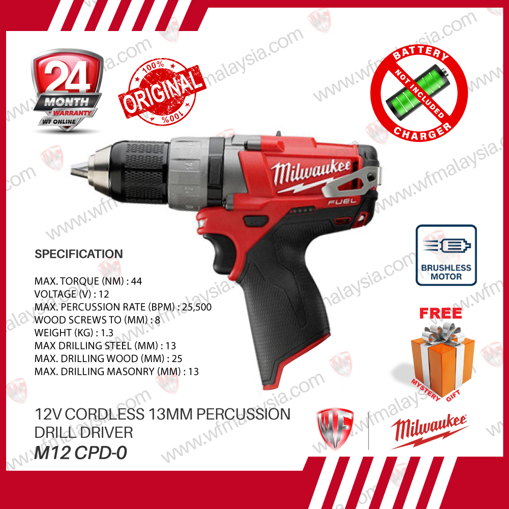 Milwaukee M12 CPD-0 12V Cordless Brushless Fuel Compact 2-Speed ...